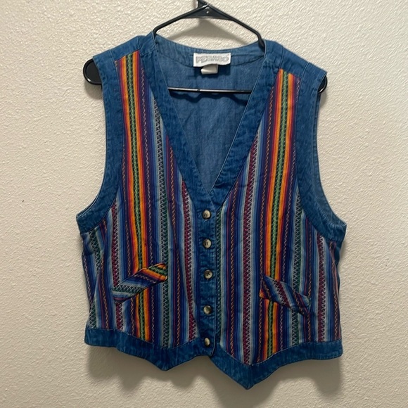 Pegaso | Jackets & Coats | Vintage Retro Colorful Striped Denim Vest ...